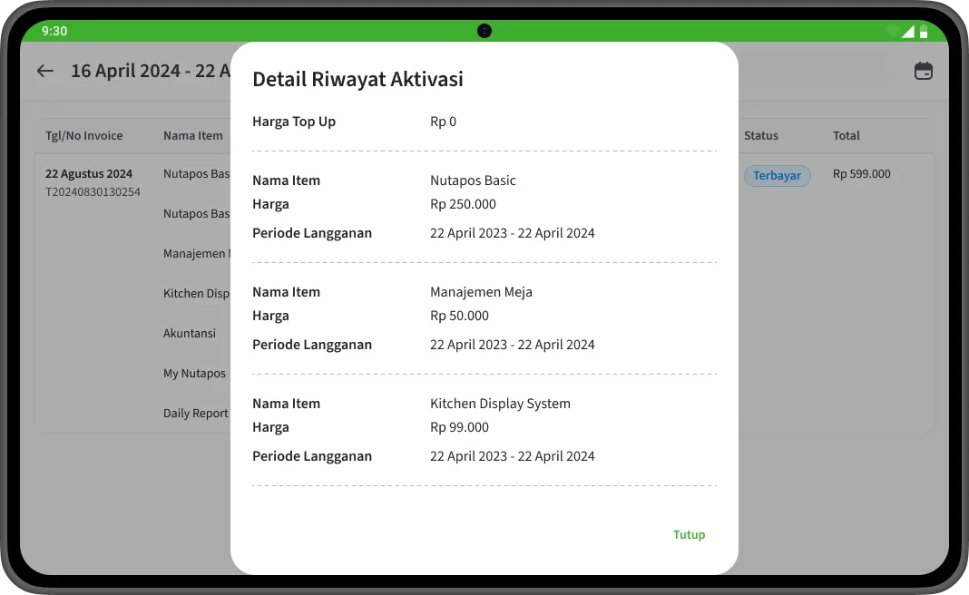 Riwayat Aktivasi - Nutapos